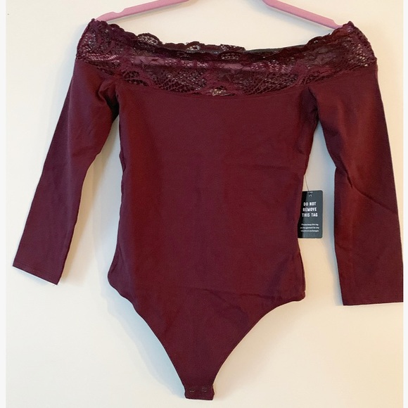 Express | Tops | New Express Maroon Lace Bodysuit | Poshmark